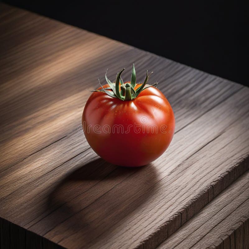 Red Tomato on Wooden Table, Highlighted from the Window. Play of Light ...
