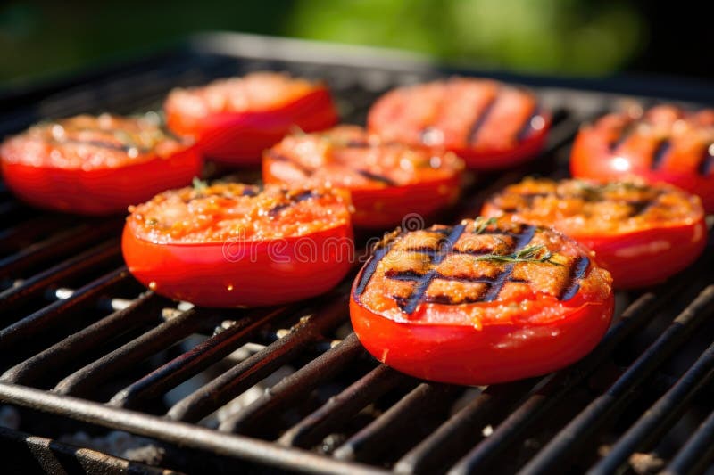 Red Tomatoes on a Grill, Close-up, Featuring Heat Waves Stock Image ...