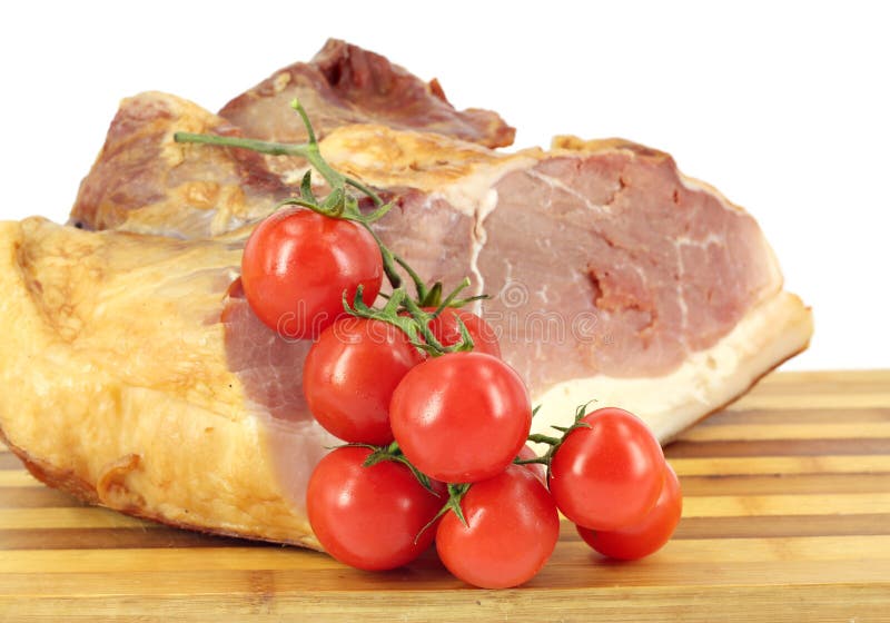 Red tomatoes and ham stock image. Image of gourmet, steak - 35348929