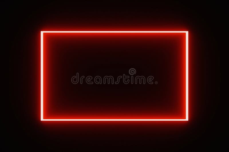 Red Tone Square Frame Neon Light Bulb Isolated on Black Background for ...