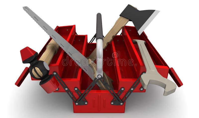 Red tool box with tools stock illustration. Illustration of ...