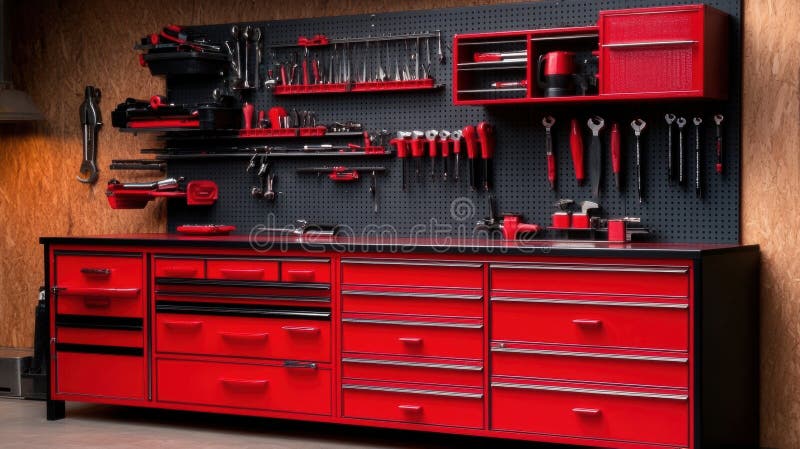 Red Tool Cabinet Pegboard Tools Workshop Stock Photos - Free & Royalty ...