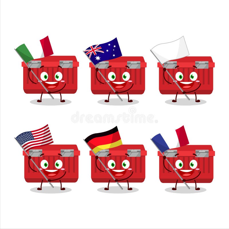 Red Toolbox Cartoon Character Bring the Flags of Various Countries ...