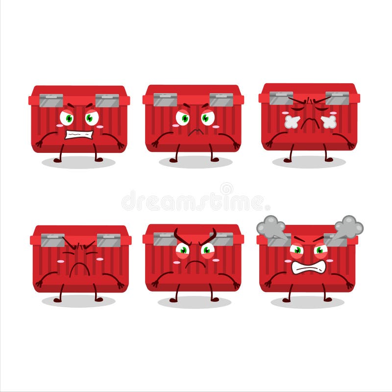 Red Toolbox Cartoon Character with Various Angry Expressions Stock ...