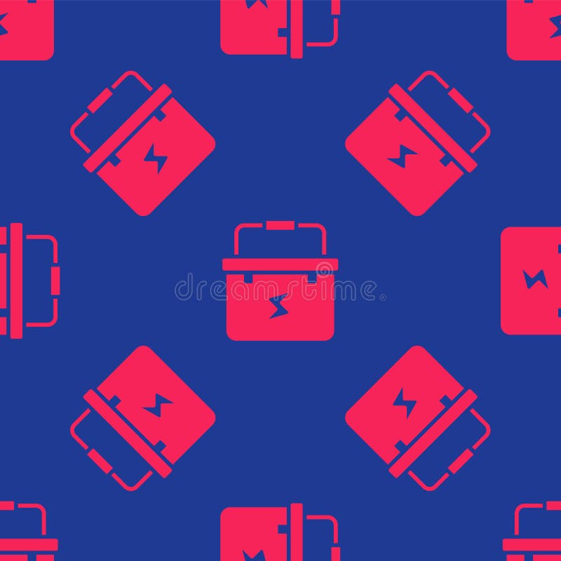 Red Toolbox Electrician Icon Isolated Seamless Pattern on Blue ...
