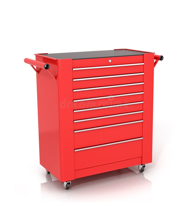 Red Toolbox on Wheels with Open Drawers Stock Photo - Image of repair ...