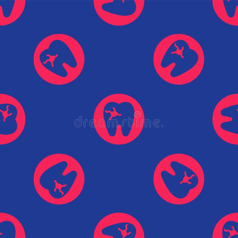 Red Tooth with Caries Icon Isolated Seamless Pattern on Blue Background ...