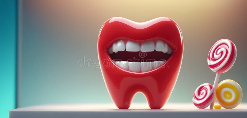 A Red Tooth Displayed with Two Lollipops on a Shelf Stock Photo - Image ...