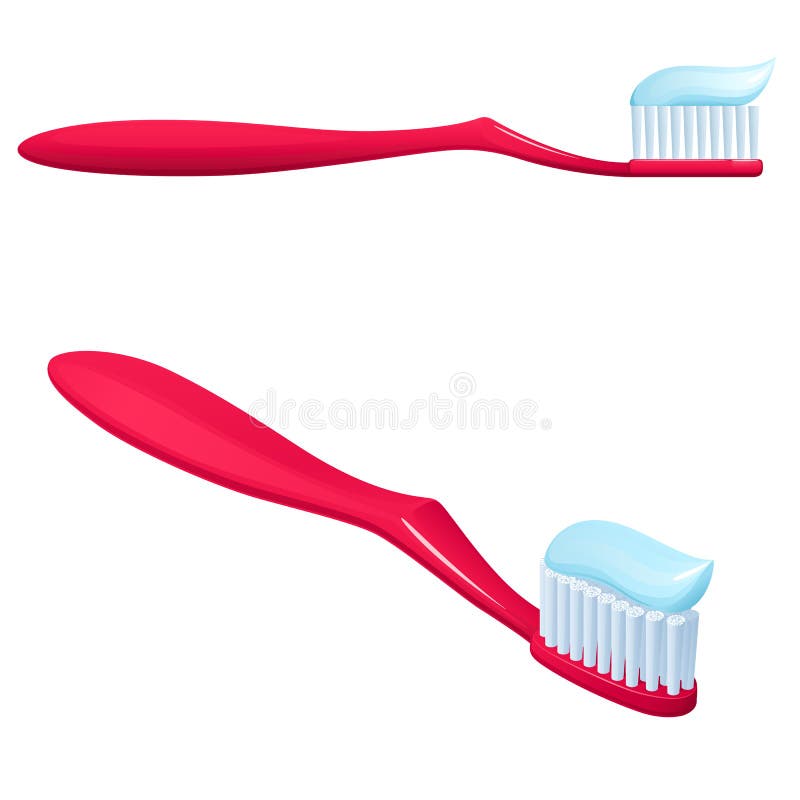 Red Toothbrush with a Blue Toothpaste, a Side View and a Perspective ...