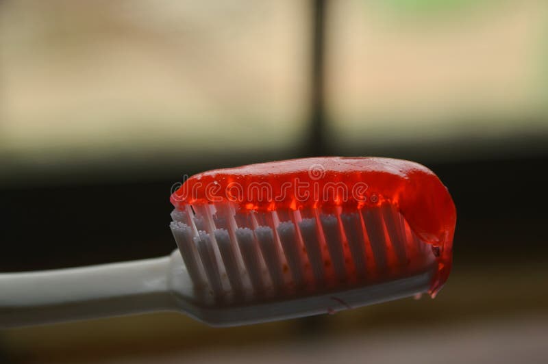 The Red Toothpaste and the Toothbrush Stock Image - Image of indoors ...