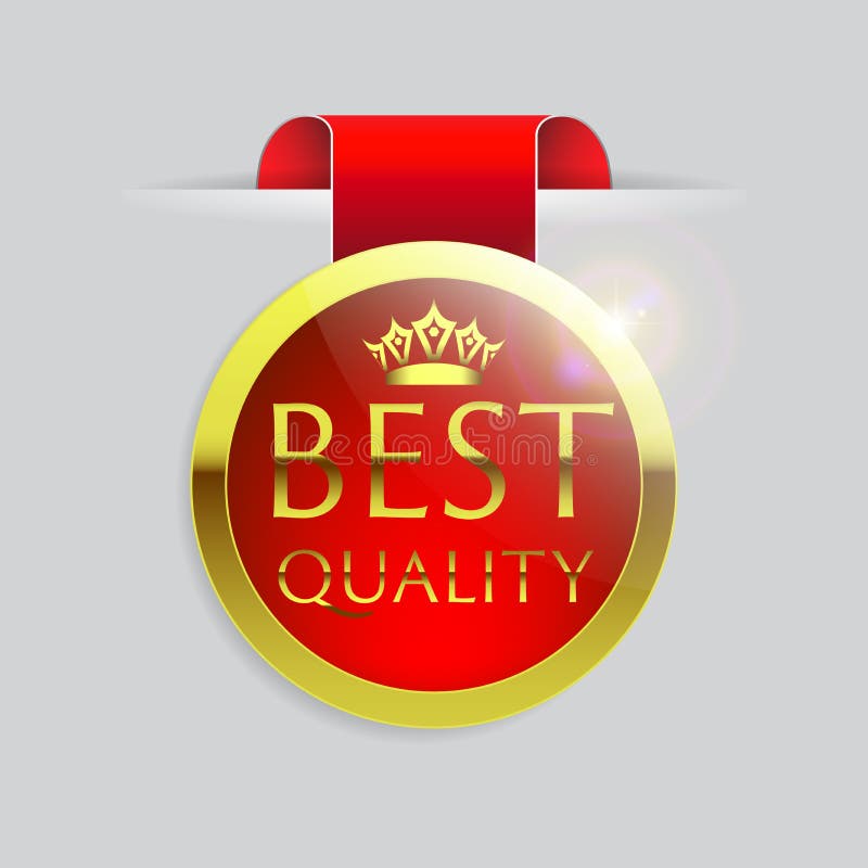 Red Top Best Quality Gold Border and Ribbon on White Background Stock ...