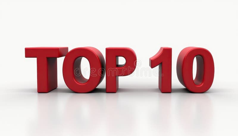 Red TOP 10 Letters on a Reflective White Background. Stock Illustration ...