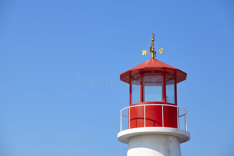 Red Top of a Lighthouse Against the Blue Sky Stock Image - Image of ...