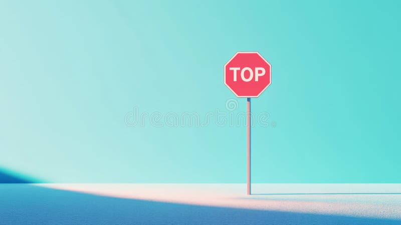 Red Top Sign on Pole in Minimalist Pastel Landscape with Shadow Stock ...