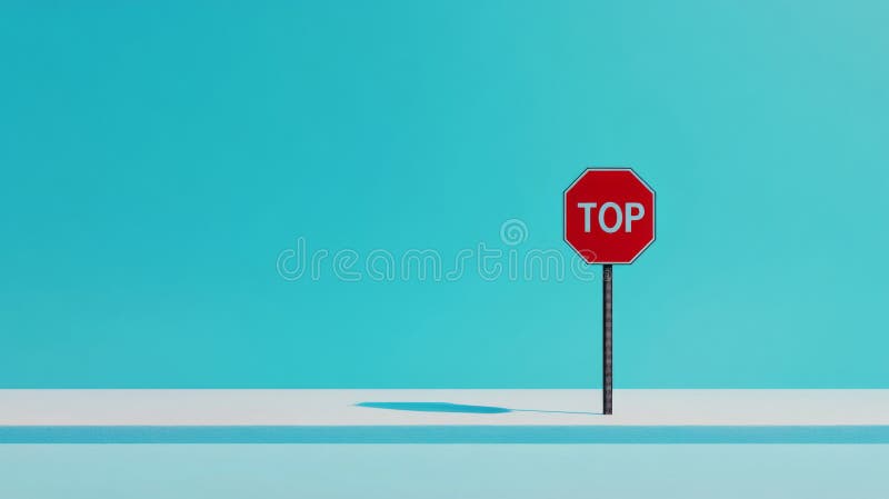 Red Top Sign on Pole in Minimalist Pastel Landscape with Shadow Stock ...