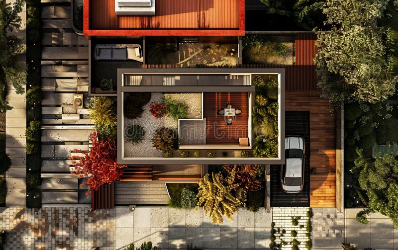 Red Top View of a Modern Two-Floor House -Generative Ai Stock ...