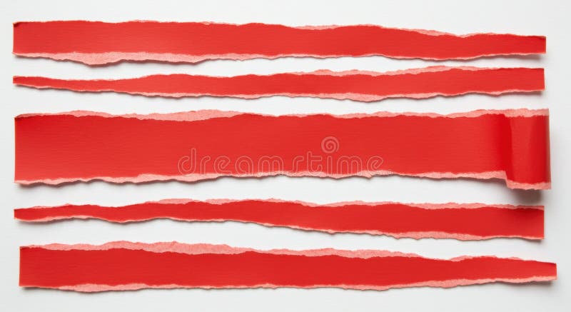 Red Torn Paper Strips on White Background: Bold Color Contrast in ...
