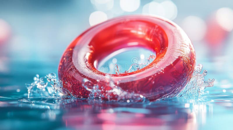 Red Torus Ring Splashing in Teal Water Stock Illustration ...