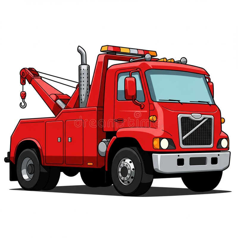 Red Tow Truck Illustration with a Robust, Angular Design. Features ...
