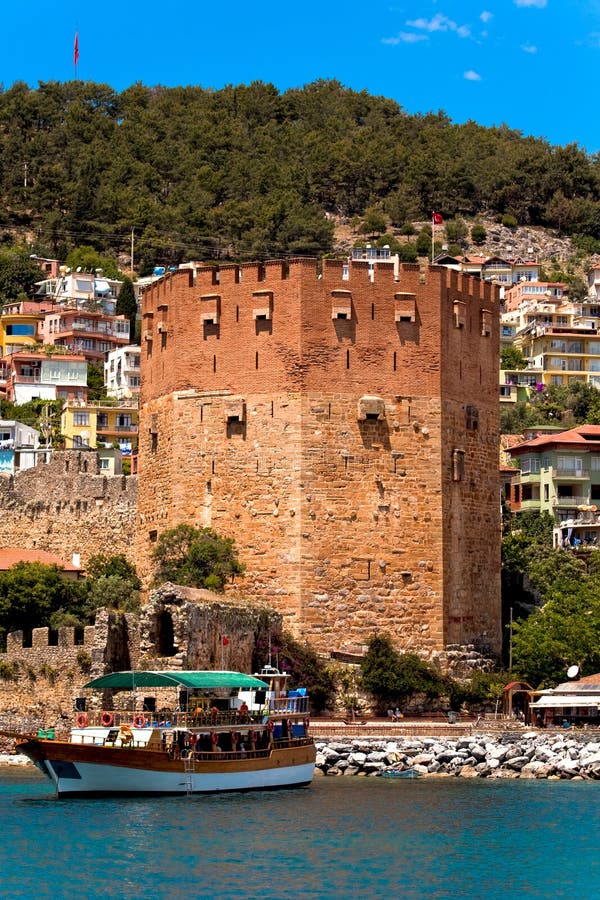 Red Tower in Alanya stock image. Image of harbor, house - 14134873
