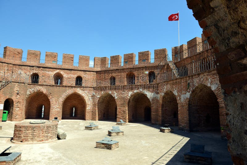 Red Tower of Alanya Castle stock photo. Image of travel - 83398652