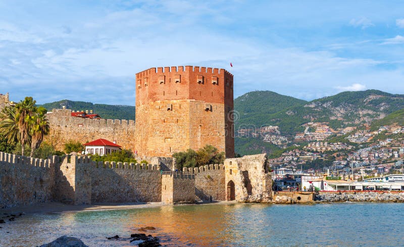 Red tower in Alanya stock image. Image of landmark, antalya - 317051397