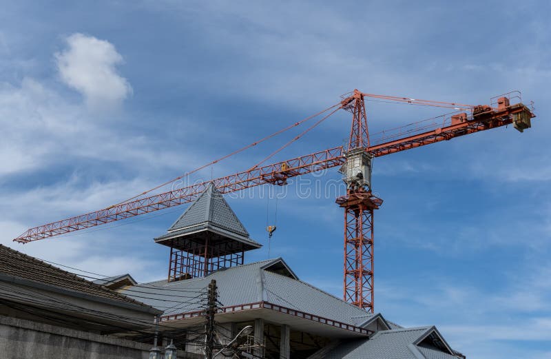 The Red Tower Crane in the Construction Site Stock Image - Image of ...