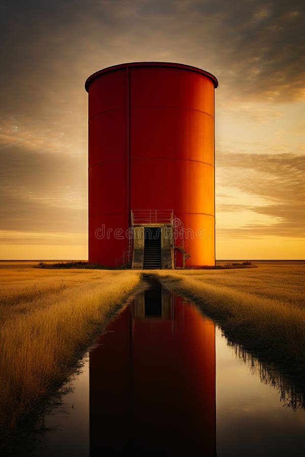 Red Tower with Door is in Field with Water. Generative AI Stock ...