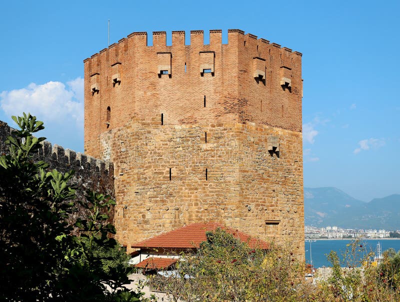 Red tower Kizil Kule stock image. Image of famous, antalya - 59021123