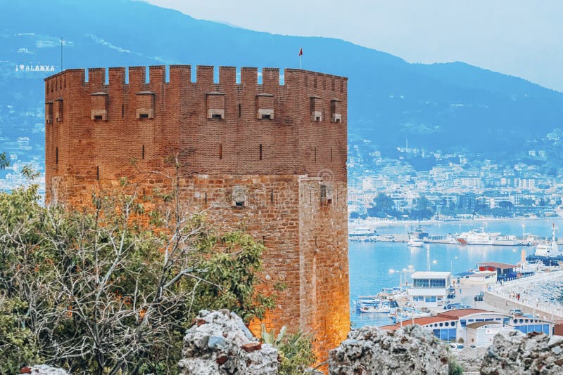 Red Tower Kizil Kule in Summer 2019. Alanya, Turkey. Editorial Image ...