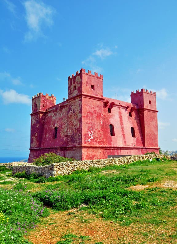 Red tower in Malta stock image. Image of europe, maltese - 39872563