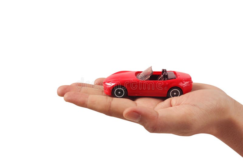 Red Toy Car in Hand Protecting Security Concept Stock Image - Image of ...