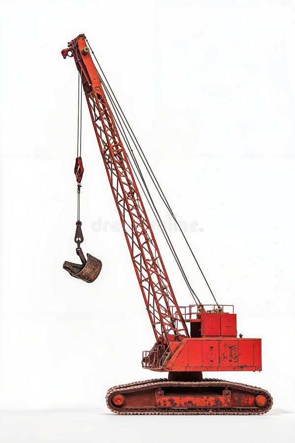 A Red Toy Crane with a Bucket Hanging from it S Arm Stock Photo - Image ...