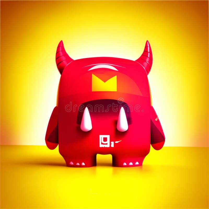 Red Toy Devil on a Yellow Background. 3d Rendering, 3d Illustration ...