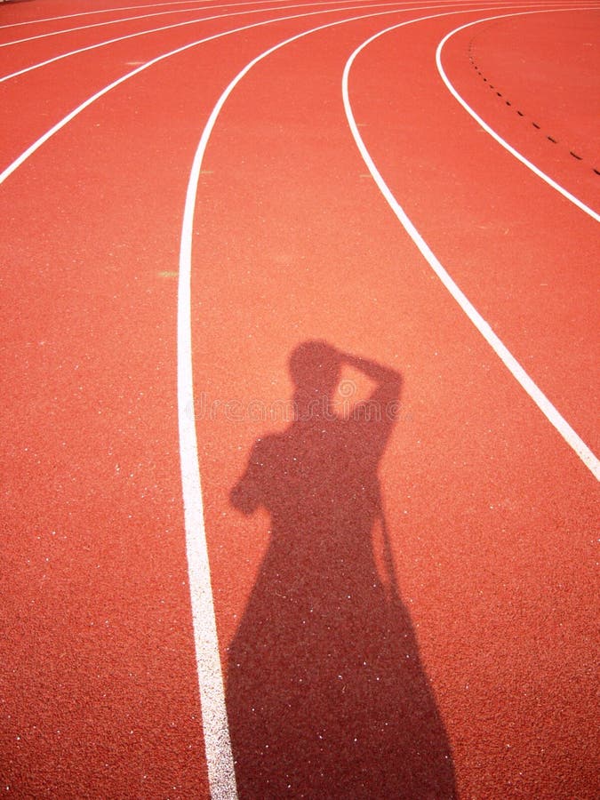 Red Track with White Curve and Human Figure Shade. Stock Image - Image ...
