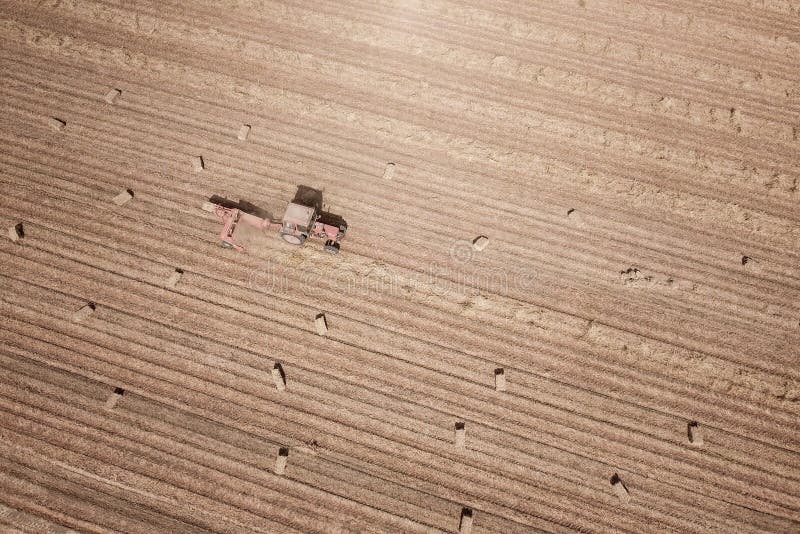 Top View of Red Tractor Baling Hay, on the Fields Stock Image - Image ...