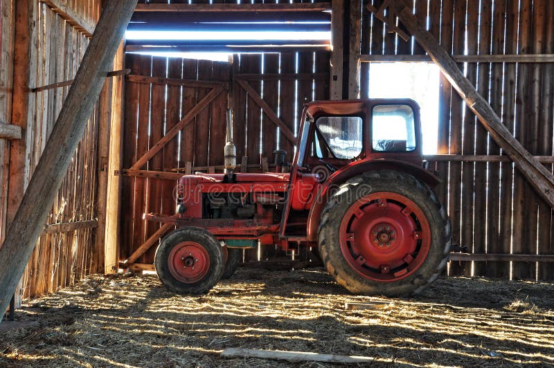 Red Barn, Old Tractor, Cornfield Stock Image - Image of building ...