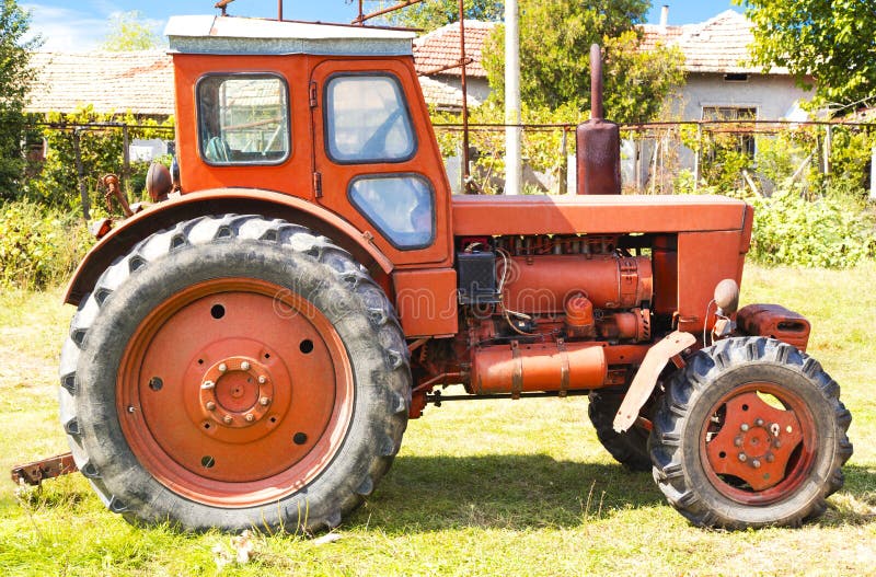 Red tractor closeup stock photo. Image of countryside - 56776956