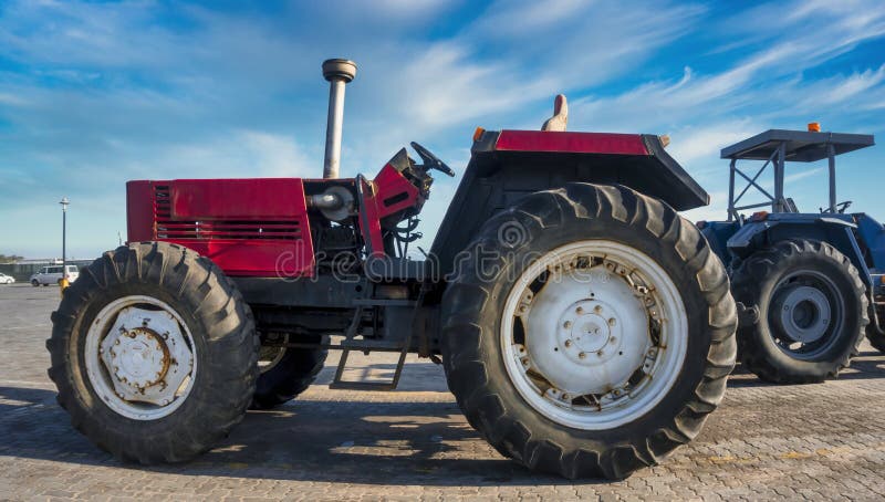 Red tractor stock photo. Image of clouds, farming, outdoor - 269326334