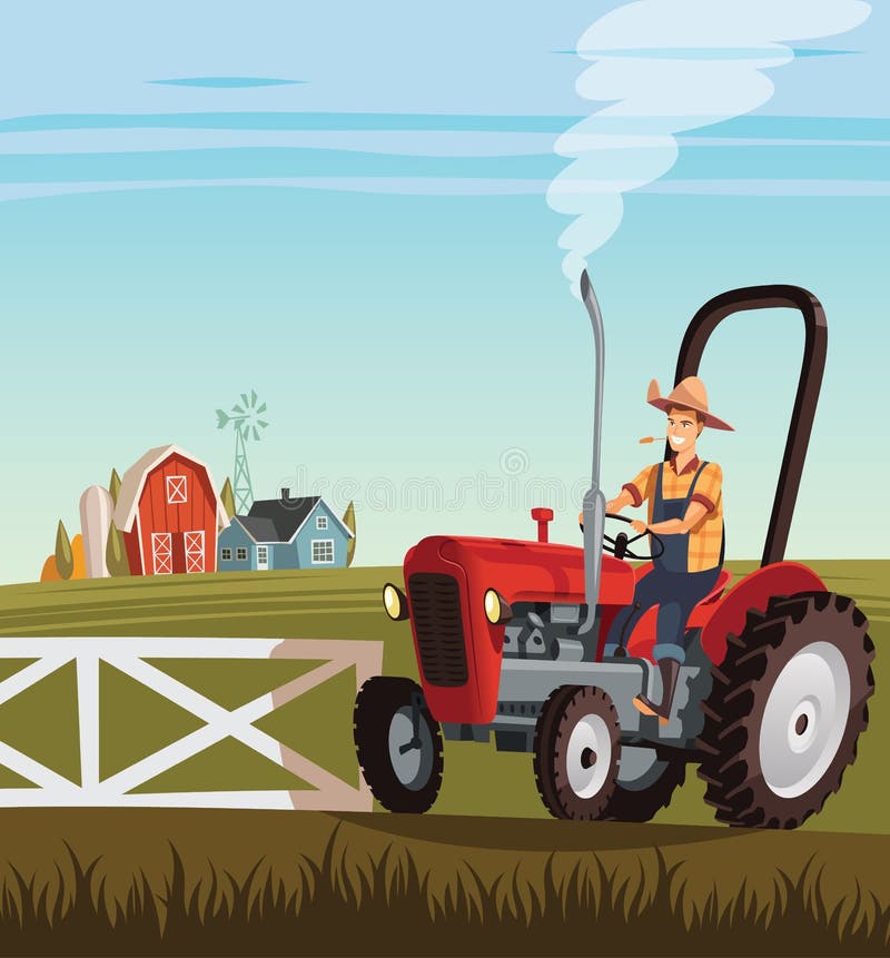 Retro Styled Tractor With Farmer Stock Vector - Illustration of driver ...