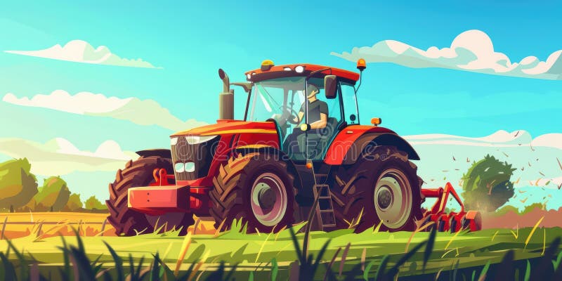 Red Tractor in a Field. Created by Generative Artificial Intelligence ...