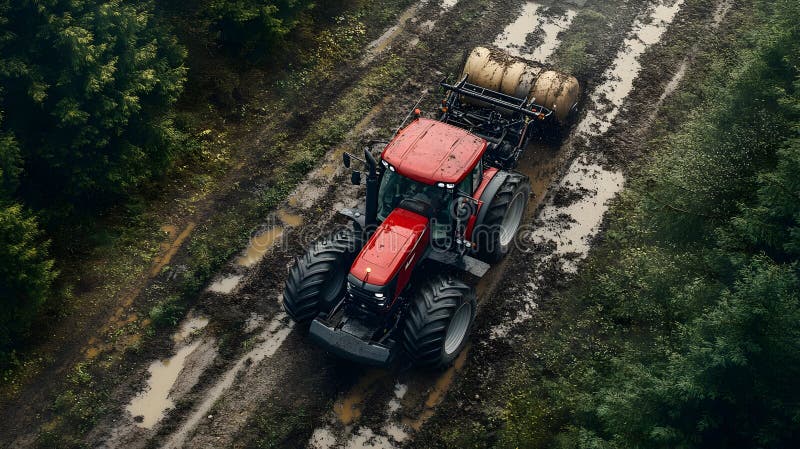 Red Tractor on Muddy Road Illustration Stock Illustration ...