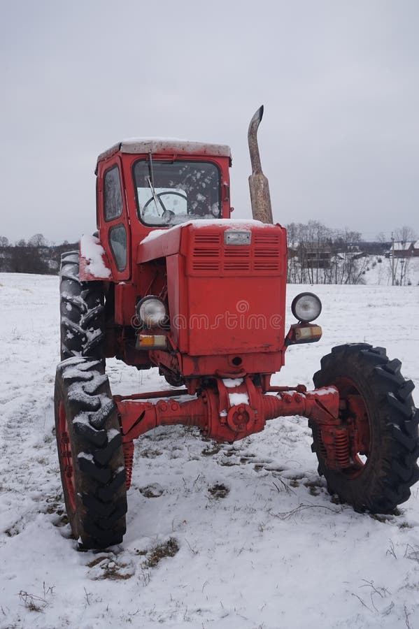 Red tractor stock image. Image of landspace, forest, dray - 64410919