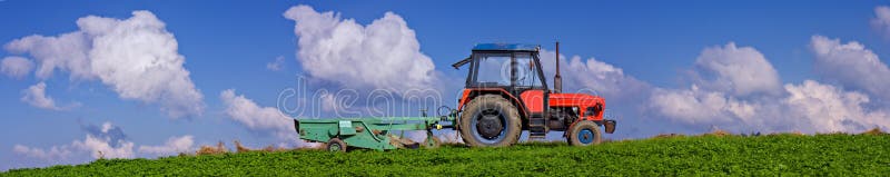 Red tractor panorama stock image. Image of food, machinery - 57331637