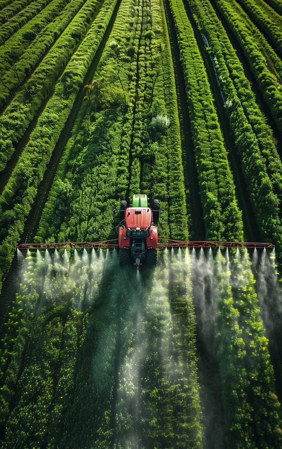 Red Tractor is Spraying Crops¡ Stock Illustration - Illustration of ...