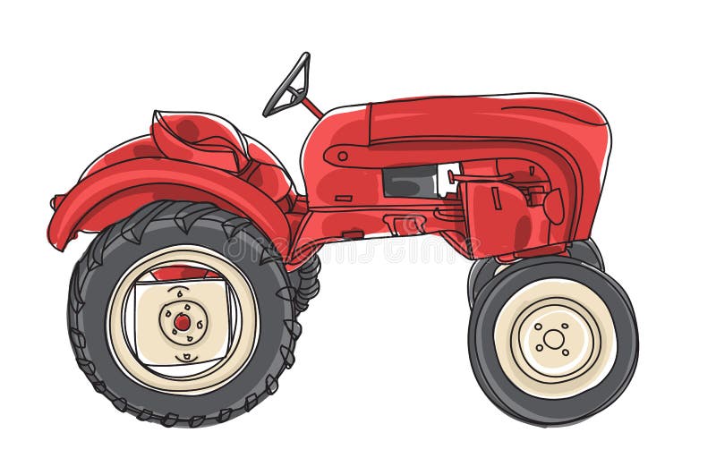 Red Tractor Vintage Hand Drawn Vector Art Illustration Stock Vector ...
