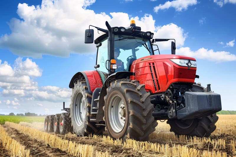 Red Tractor Working in the Summer Field Stock Illustration ...