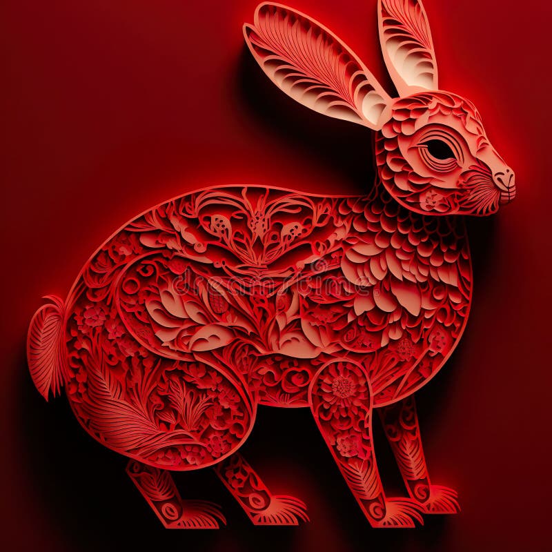 Red Traditional Chinese Designs with Rabbits Stock Illustration ...