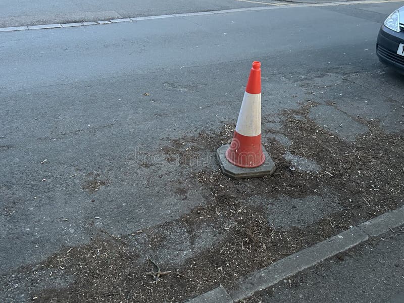 Red Traffic Cone in Public Road Stock Photo - Image of roadworks ...