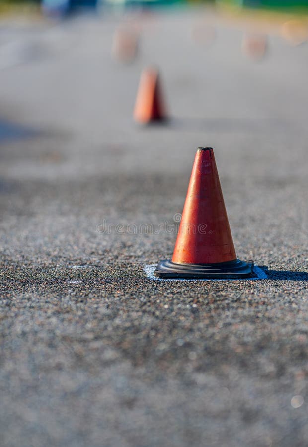 Red Traffic Cones on a Parking Lot.. Stock Image - Image of urban ...